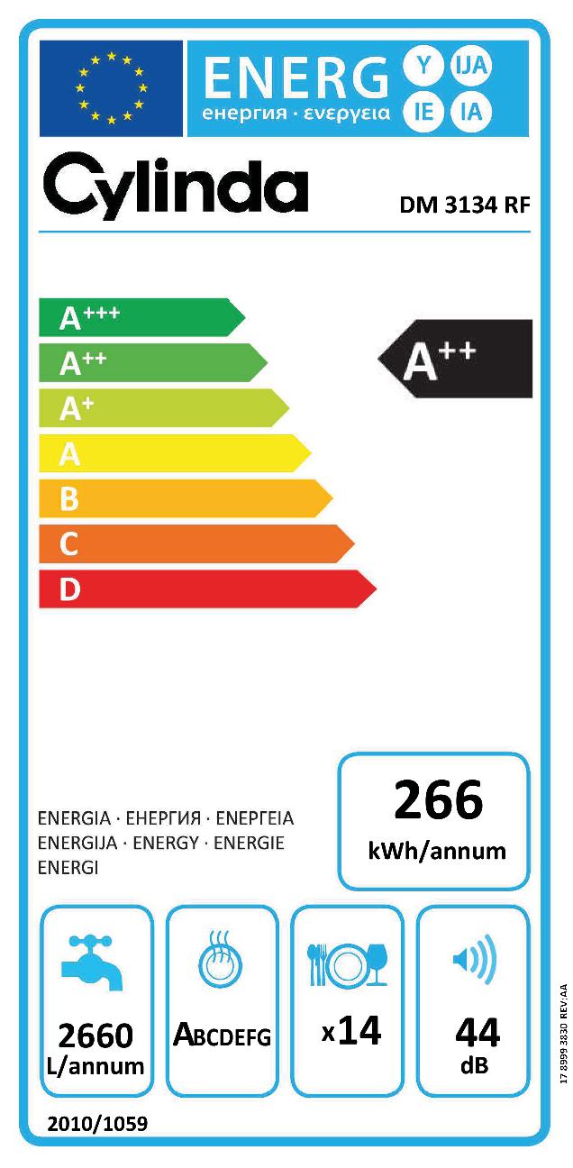 60cm bred diskmaskin Cylinda - DM 3134 RF - Passar IKEA Metod.